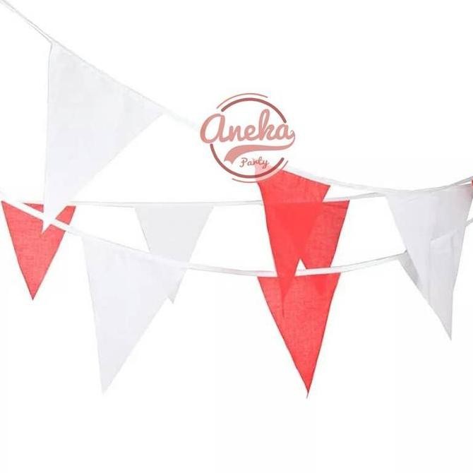 Jual ( isi 10 ) bendera kain segitiga merah putih poliester 40 meter / bendera agustus umbul ...