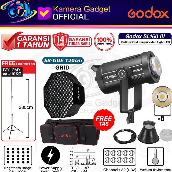 Jual BEBAS ONGKIR - Godox Light SL150 III Softbox Grid Lampu Video LED ...