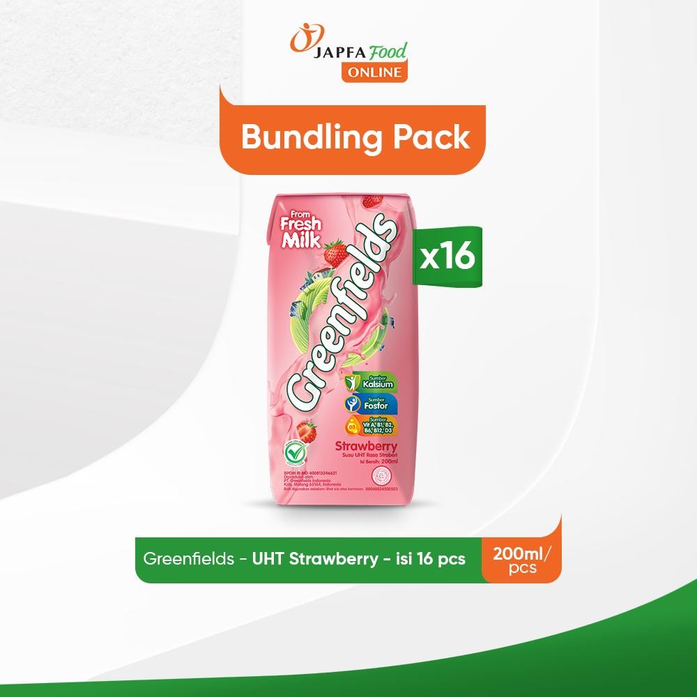 Jual Greenfields Susu UHT Strawberry 200 ml - isi 16 pcs - 100% Fresh ...