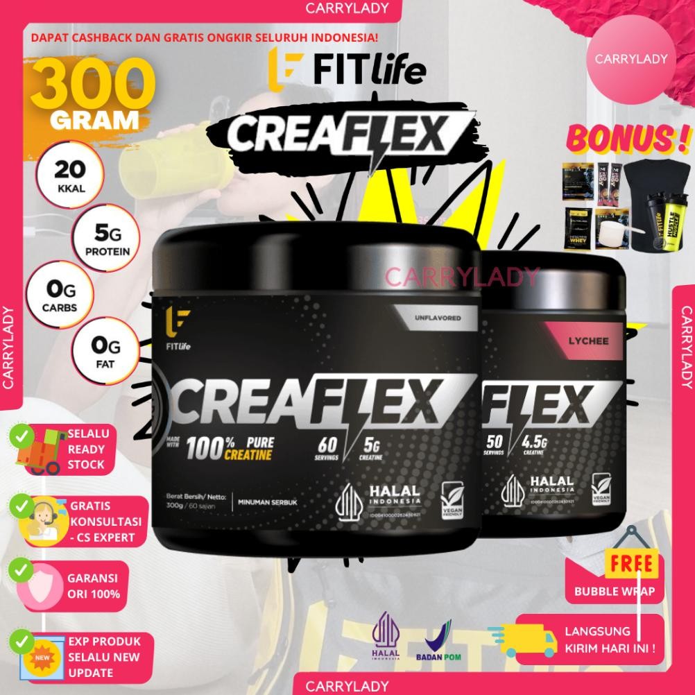 Jual Fitlife CreaFLEX 300 Gram Creatine Monohydrate Halal BPOM Crea ...