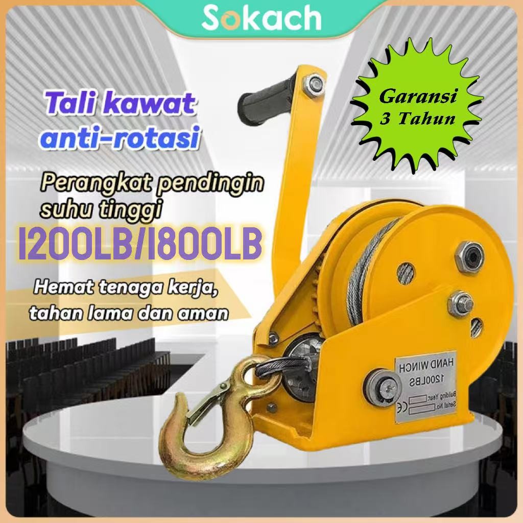 Jual ⚡Garansi 3 Tahun⚡Hand Winch Katrol Tangan Manual 1200 / 1800 LBS ...