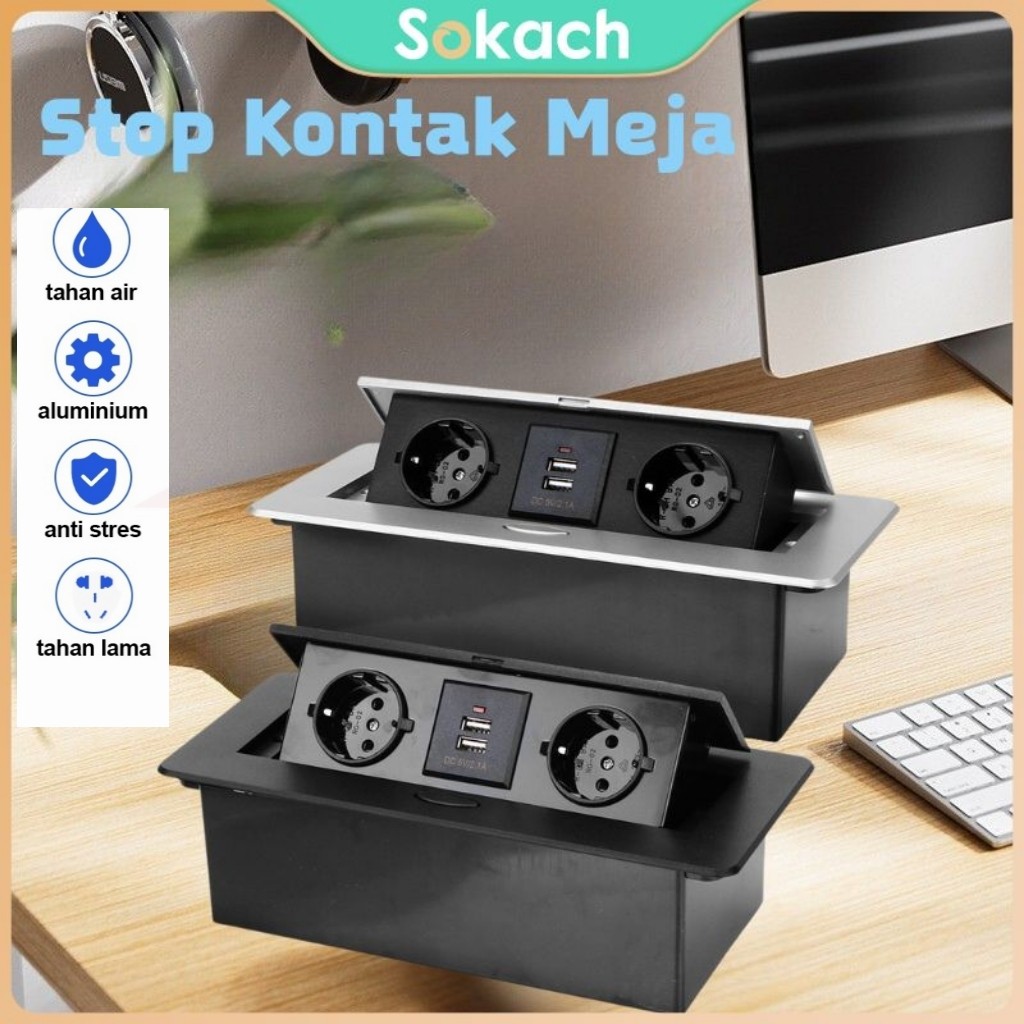 Jual Logam Penuh Stop Kontak Tanam Meja Soket Pop-up 2 Lubang ...