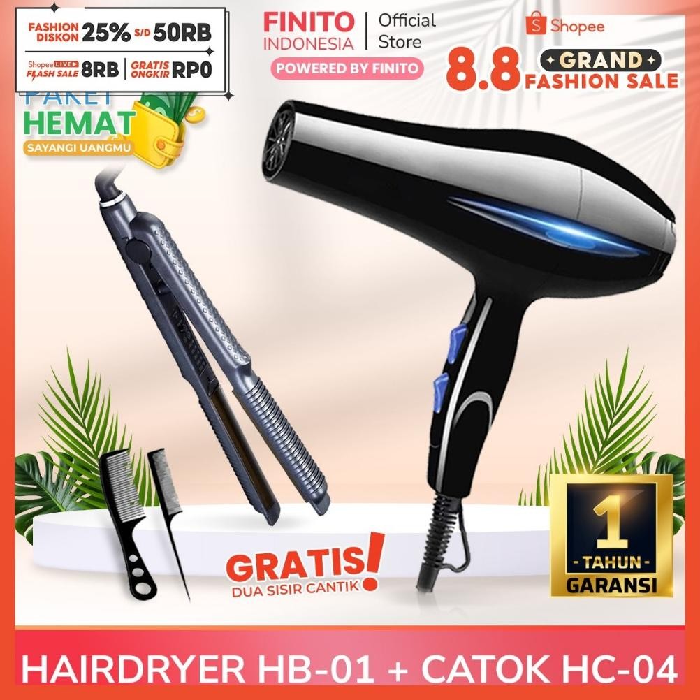 Jual Paket Hair Dryer HB01 dan Catokan HC04 2 in 1 Lurus Curly Blow ...
