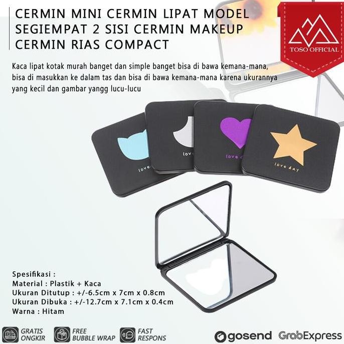 Jual Cermin Mini Cermin Lipat Segiempat 2 Sisi Cermin Makeup Kaca Rias ...