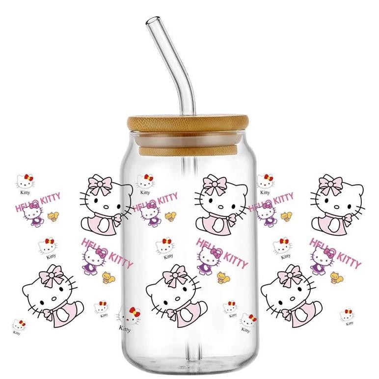 Jual Miniso Cute Cartoon Cat Decal Uv Dtf Cup Wrap For 16Oz Glasses 3D ...