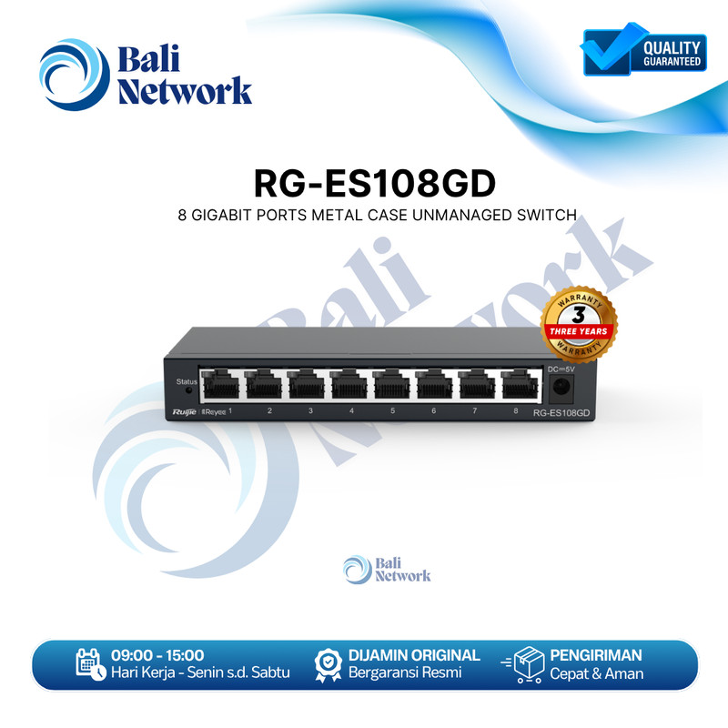 Jual RG-ES108GD RUIJIE REYEE 8 PORT GIGABIT UNMANAGED SWITCH STEEL | Shopee Indonesia