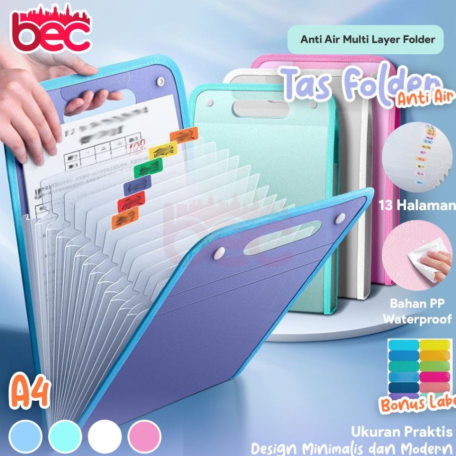Jual Bec Tas File Handle Warna Transparan Anti Air Multi Layer Folder ...