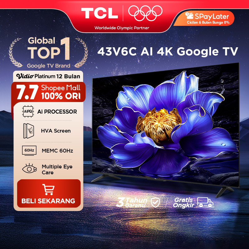 Jual TCL AI 4K Google TV 43 inch V6C - AiPQ Processor - MEMC - HDR 10 - HVA Panel - Multiple Eye ...