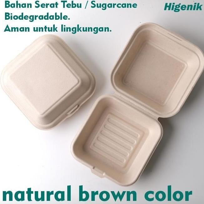 Jual bagasse lunch box 6 inch 15x15cm material sugarcane eco friendly ...