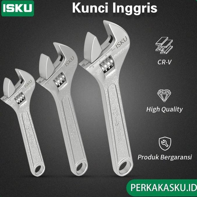 Jual New ISKU Kunci Inggris Set 8 10 12 Inch - Adjustable Wrench ...