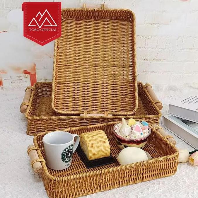 Jual Nampan Kayu Baki Alas Rotan Rattan Tray Handmade Keranjang Anyaman ...