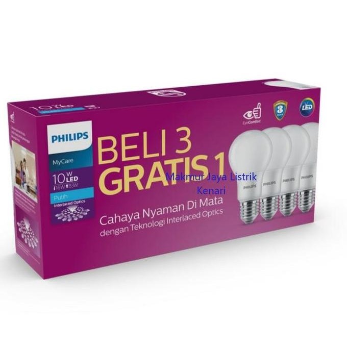 Jual Lm Philips Led Pack Paket 3+1 Multipack Mycare Led Bulb 10 Watt ...
