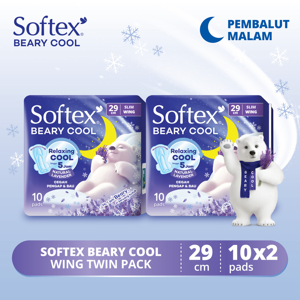 Jual Softex Beary Cool Super Slim 29cm 10s x 2 Packs - Pembalut Cool / Dingin Malam | Shopee ...