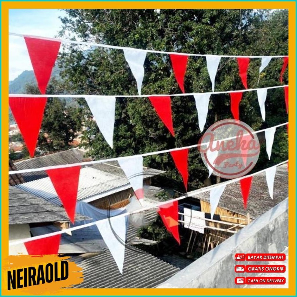Jual ( Isi 10 Set ) Bendera Kain Segitiga Merah Putih Poliester 40 ...