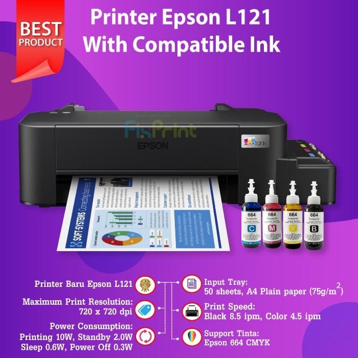 Jual Printer Epson Ecotank L121 A4 New Original Ink Tank 664 Pengganti L120 - Compatible Ink ...
