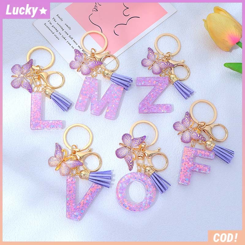 Jual BUTTERFLY UNGU RESIN KEYCHAIN Huruf Alfabet Abjad Purple Flower ...
