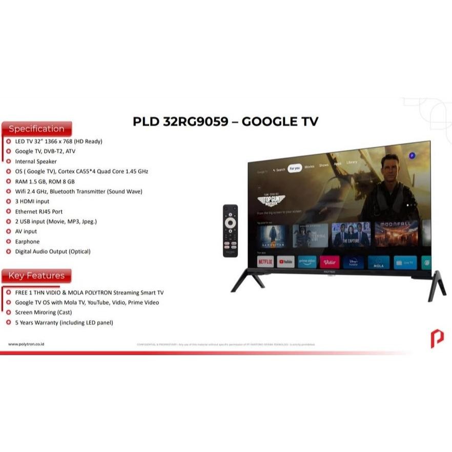 Jual POLYTRON GOOGLE TV Smart Android TV 32 Inch PLD 32RG9059 Netflix ...