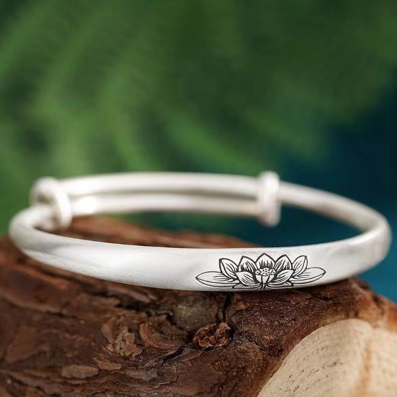 Jual Perak Murni999Gelang Perak Dorong-Tarik Lotus Ukiran Tradisional ...