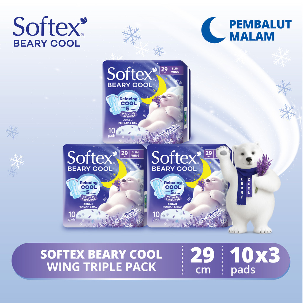 Jual Softex Beary Cool Super Slim 29cm 10s x 3 Packs - Pembalut Cool ...