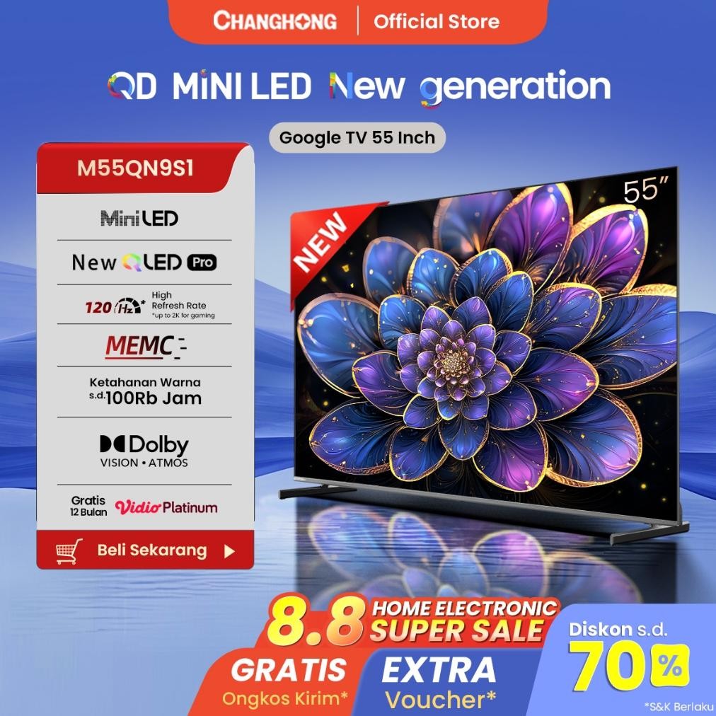Jual [NEW PRODUCT] Changhong QD Mini LED TV 4K 55 inch Google Smart QLED PRO Digital TV Dolby ...