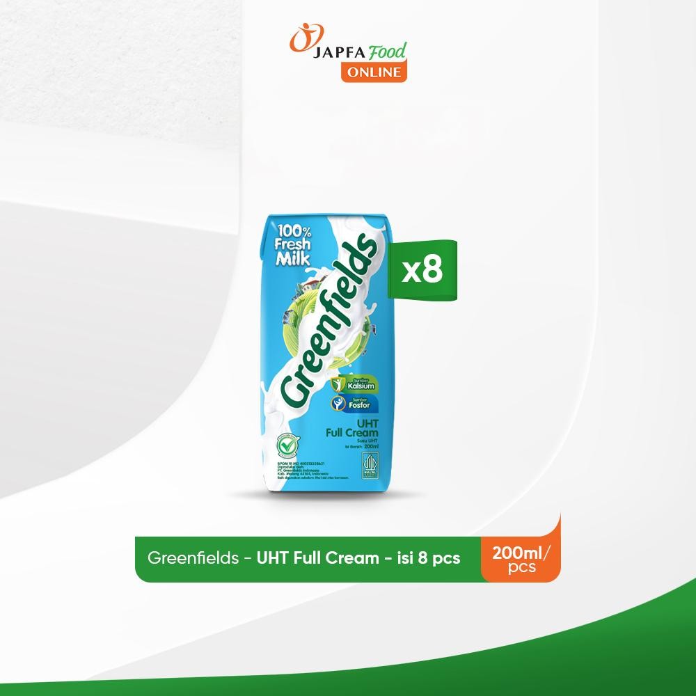 Jual Greenfields Susu UHT Full Cream 200 ml - isi 8 pcs -100% Fresh ...