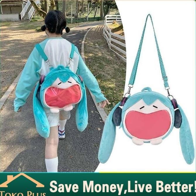 Jual baru Hatsune Miku Cute Girl Cherry Blossom Backpack Plush Light ...