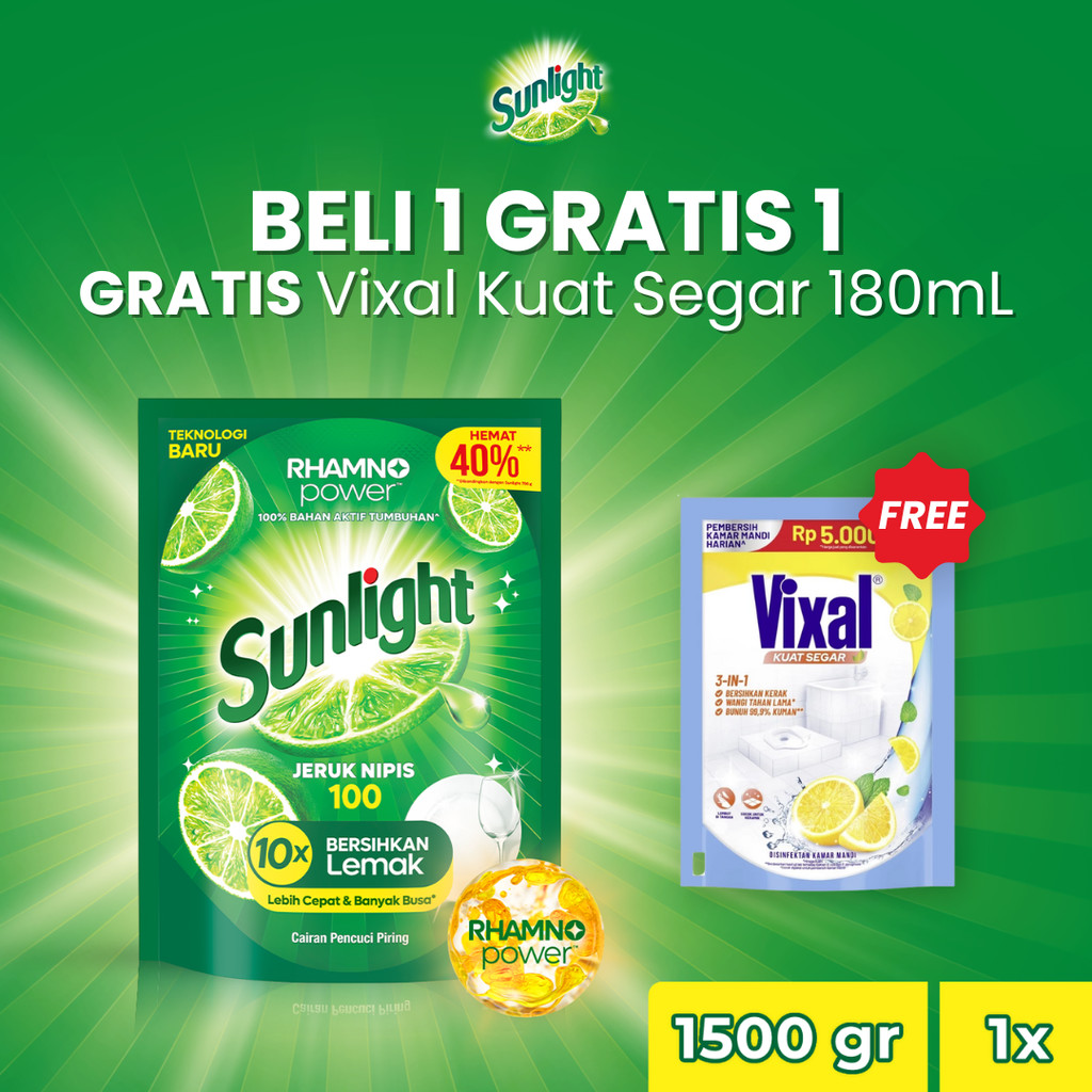 Jual Buy 1 Sunlight Lime 1500mL FREE Vixal Kuat Segar 180mL | Shopee Indonesia