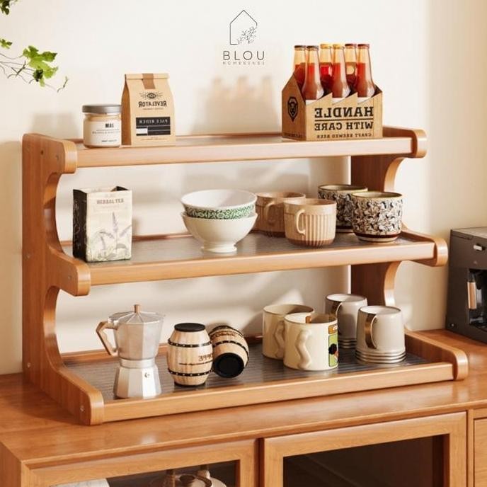 Jual Blou Rak Kayu Aesthetic Estetik Kitchen rack seasoning storage ...
