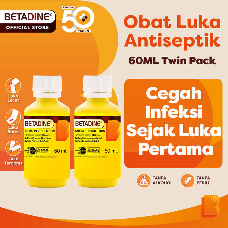 Jual BETADINE SOLUTION Obat Luka Antiseptik 60ml Twin Pack | Shopee Indonesia