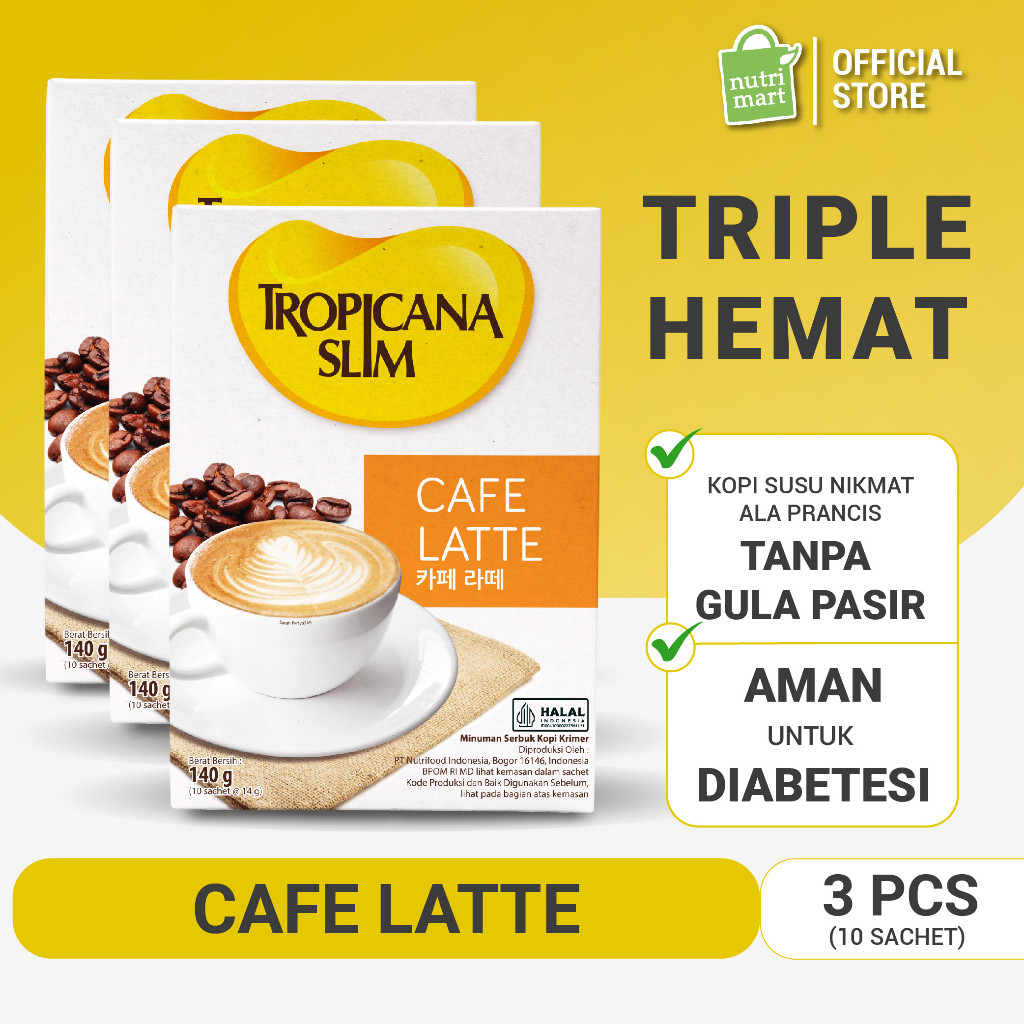 Jual Triple Pack - Tropicana Slim Cafe Latte 10 Sachet 14 gram - Kopi ...