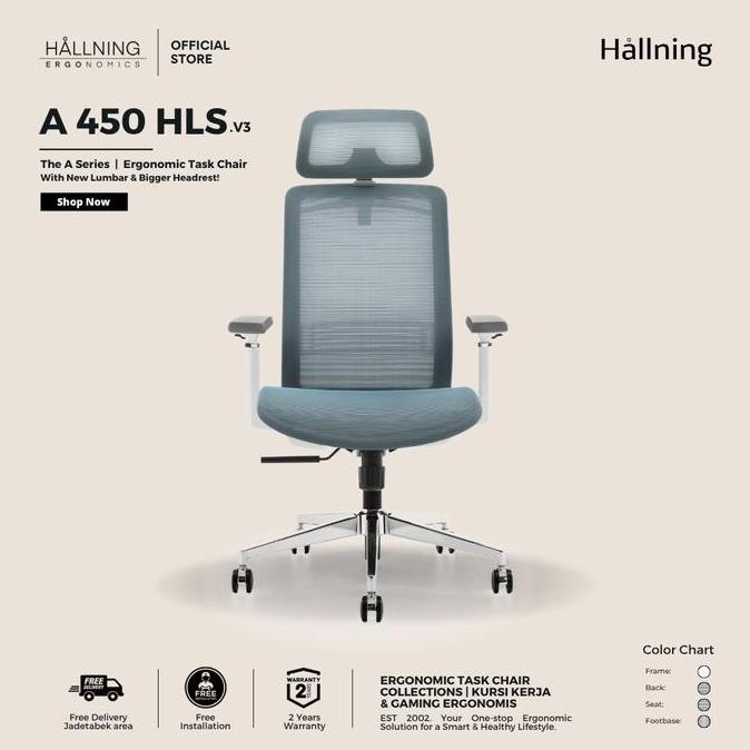 Jual HALLNING | A450 HLS Ergonomic Task Chair - Full Mesh [White Frame ...