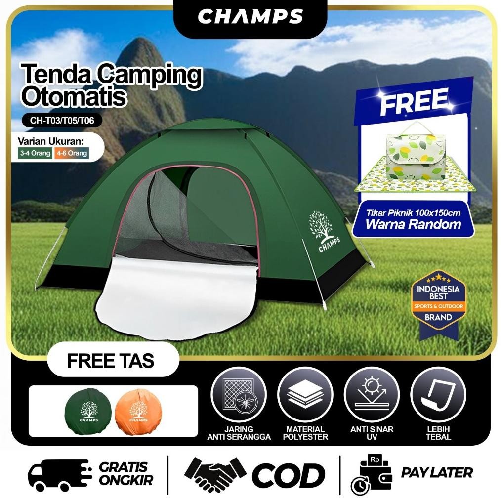 Jual CHAMPS Tenda Camping Otomatis Lipat | Tenda Portable Outdoor Indoor | Tenda Gunung Model ...