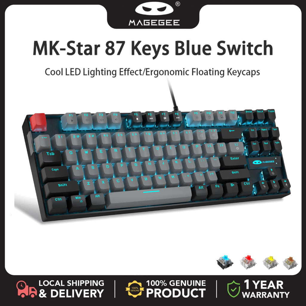 Jual MageGee MK-star Keyboard Gaming Mekanis Sakelar Biru/Merah 87 ...