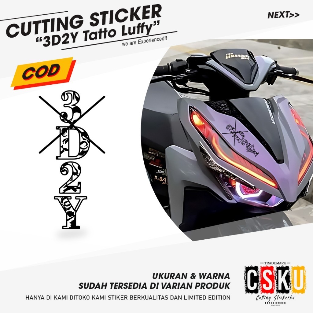 Jual Cutting Stiker 3D2Y Tatto Luffy Variasi Motor Mobil Sticker Anime ...
