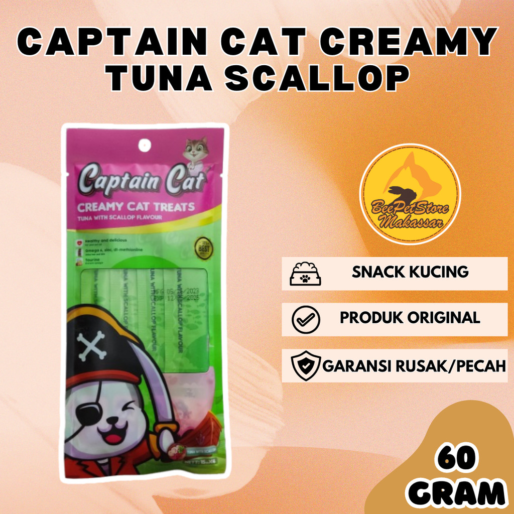 Jual Captain Creamy 60gr Tuna Scallop Cemilan / Snack Kucing | Shopee ...