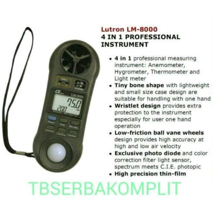 Jual Diskon Lutron LM-8000 4 in 1 Anemometer Humidity Light Lux Meter ...