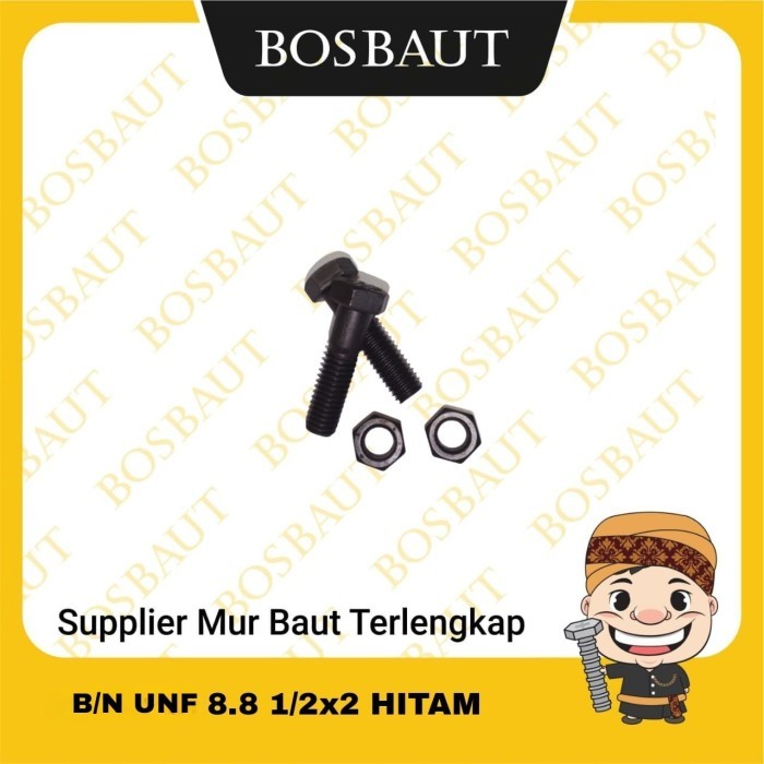 Jual BAUT MUR BAJA UNC / BOLT NUT BAJA INCHI 8.8 HITAM 1/2X2 T20 HITAM | Shopee Indonesia