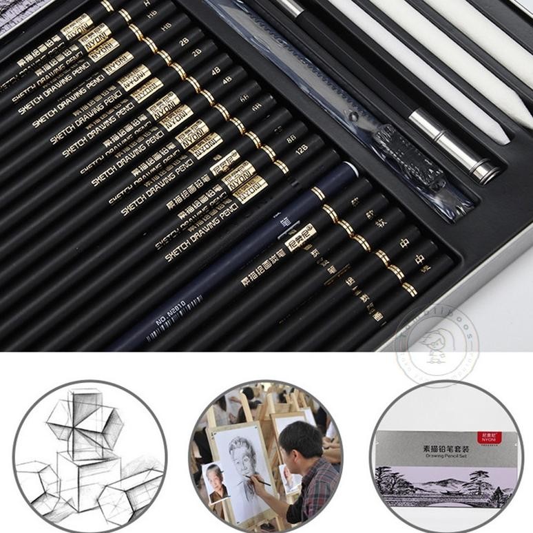 Jual gr-8 29pcs/Set Lukis Sketsa Lengkap Paket Drawing Pencil Gambar ...