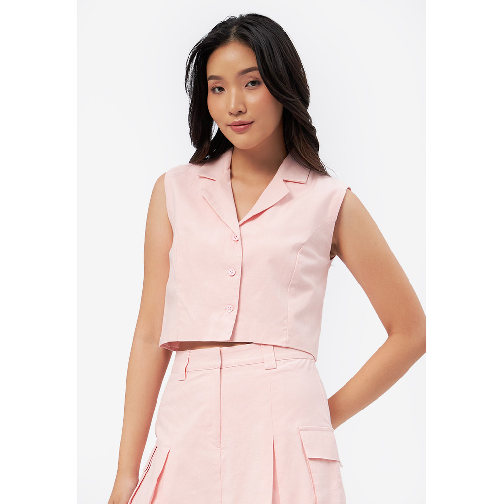 Jual COLORBOX Collared Crop Vest Lt. Pink | Shopee Indonesia