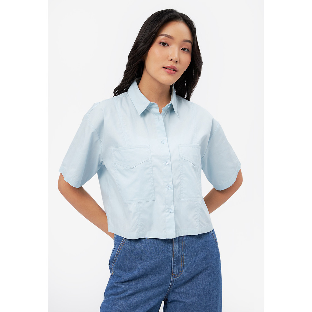 Jual COLORBOX Short Sleeve Shirt With Patch Pocket Lt. Blue | Shopee ...