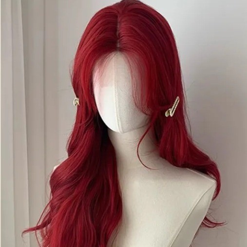 Jual Tarik·Wig Dahi Renda Merah Wanita, Wig Kepala Penuh Gelombang ...