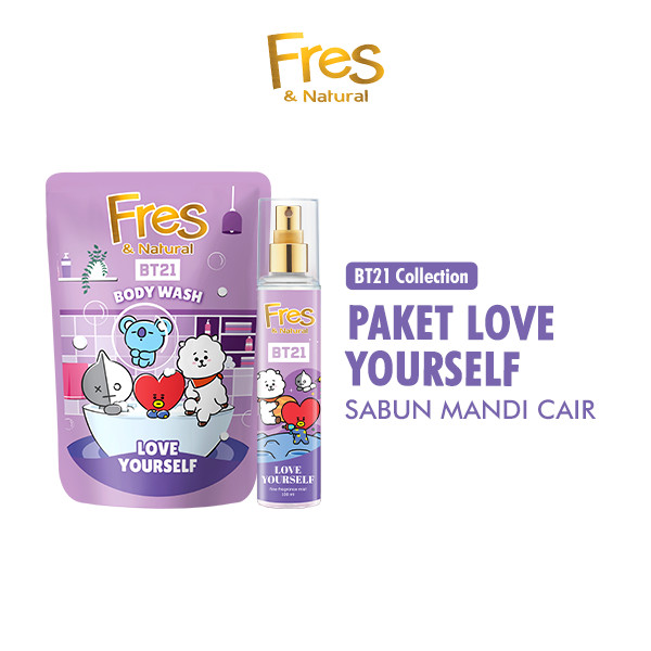 Jual Fres & Natural Sabun Mandi Cair BT21 Love Yourself Pouch 400 ml ...