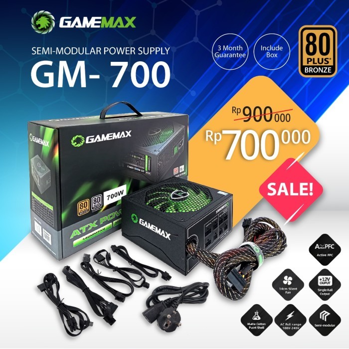 Jual ADA GAMEMAX Semi Modular Power Supply 700W With Modular Cable PSU ...