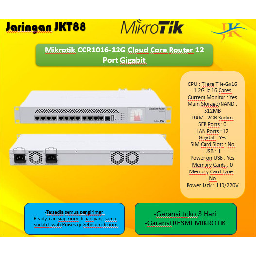 Jual Mikrotik CCR1016-12G Cloud Core Router 12 Port Gigabit | Shopee ...