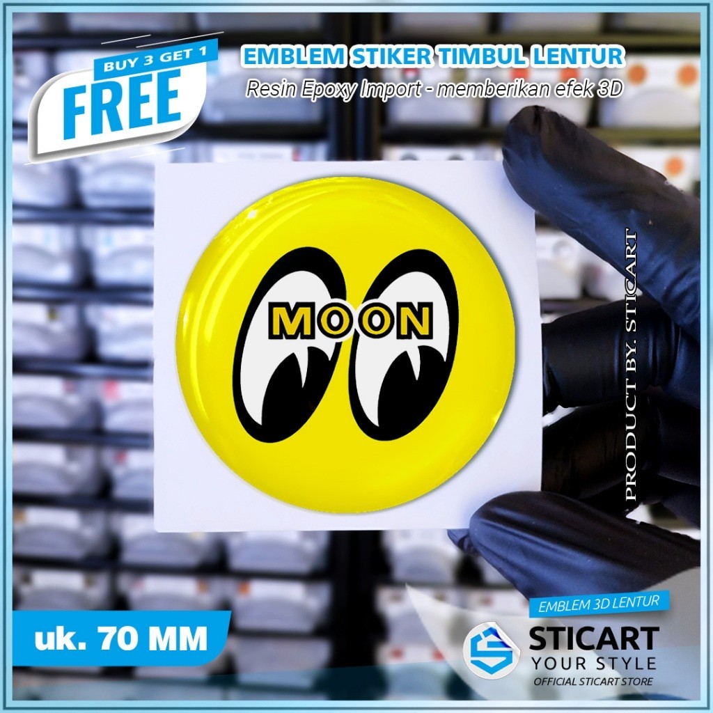 Jual EMBLEM MOON EYES KUNING TIMBUL STIKER MOTOR 70 MM EMBLEM 3D TIMBUL ...
