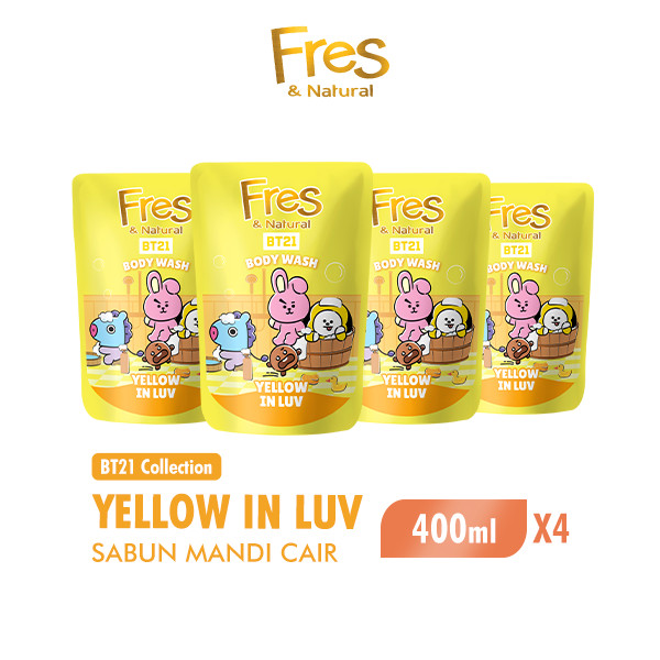 Jual Fres & Natural Sabun Mandi Cair BT21 Yellow in Luv Pouch 400 ml x4 ...