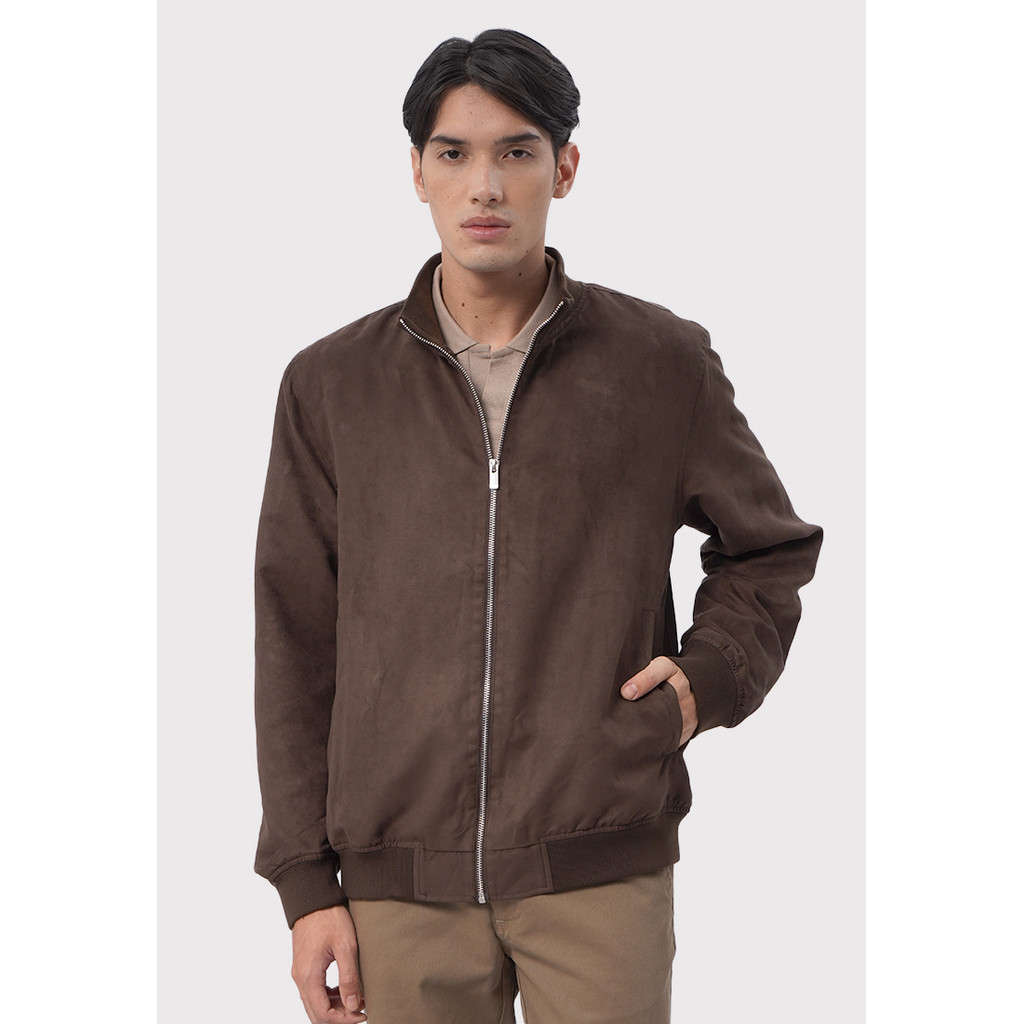 Jual Executive Bomber Jacket with Zipped Pocket Dark Brown | Shopee ...