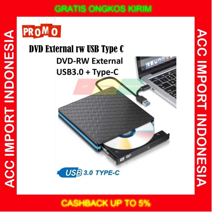 Jual Termurah Dvd External Rw Burner Cd Dvd Vcd 2In1 Usb Type C Speed 3.0 Pc Laptop | Shopee ...