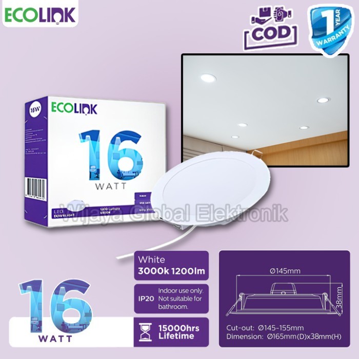 Jual Lampu Downlight LED Panel ECOLINK 16 Watt 16 w 16w Inbow Putih ...