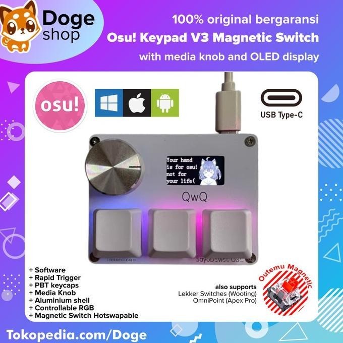 Jual Osu! Nono V3 Keyboard Magnetic Switch Wooting LED Display Knob ...